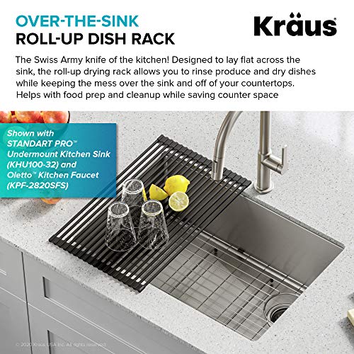 Kraus KRM-10BR Kore Multipurpose Over-Sink Roll-Up Dish Drying Rack, 21 Inch-Regular, Brown