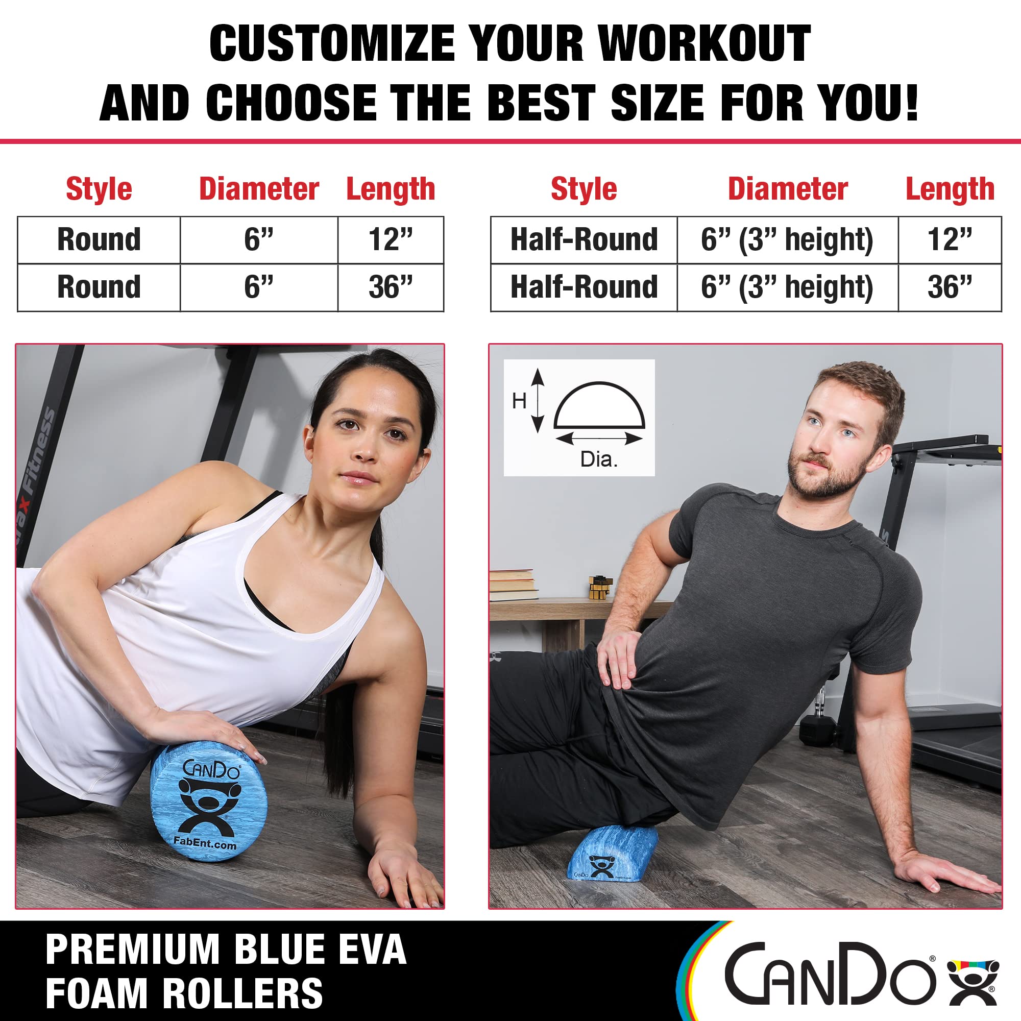 CanDo Premium Blue Marble EVA Foam Roller for Muscle Restoration, Massage Therapy, Sport Recovery and Physical Therapy 6" x 12" Half-Round