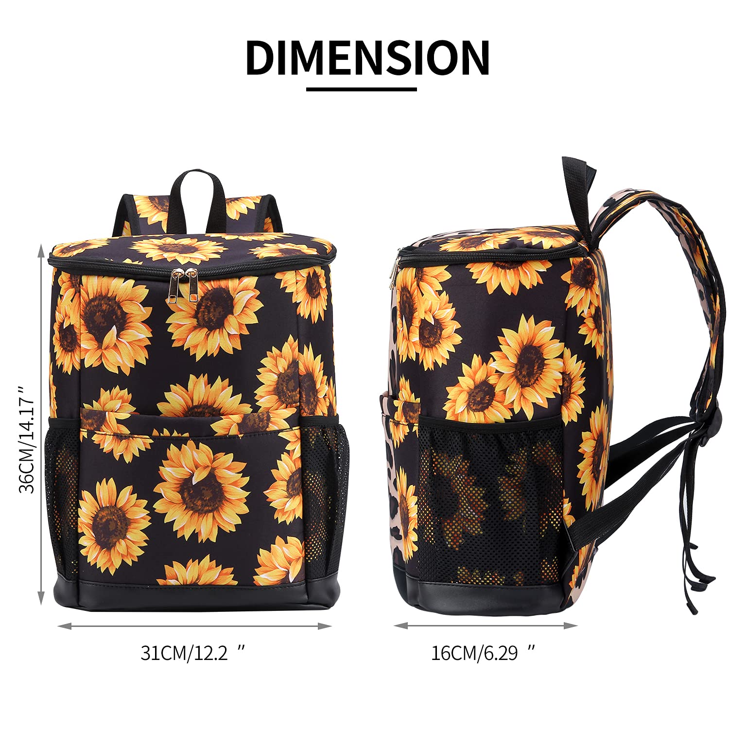 Cooler Backpack Women Sunflower Leak Proof Backpack Cooler Bags Lightweight Soft Lunch Backpack with Cooler Compartment,Wine Cooler for Hiking Camping,24 cans…