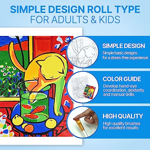 Limebrush DIY Paint by Numbers for Adults Beginner Set - Creative 12"x14.5" Unframed Rolled Canvas Adult Paint by Number Kit with Reusable Brushes, Acrylic Paints β The Cat with Red Fish