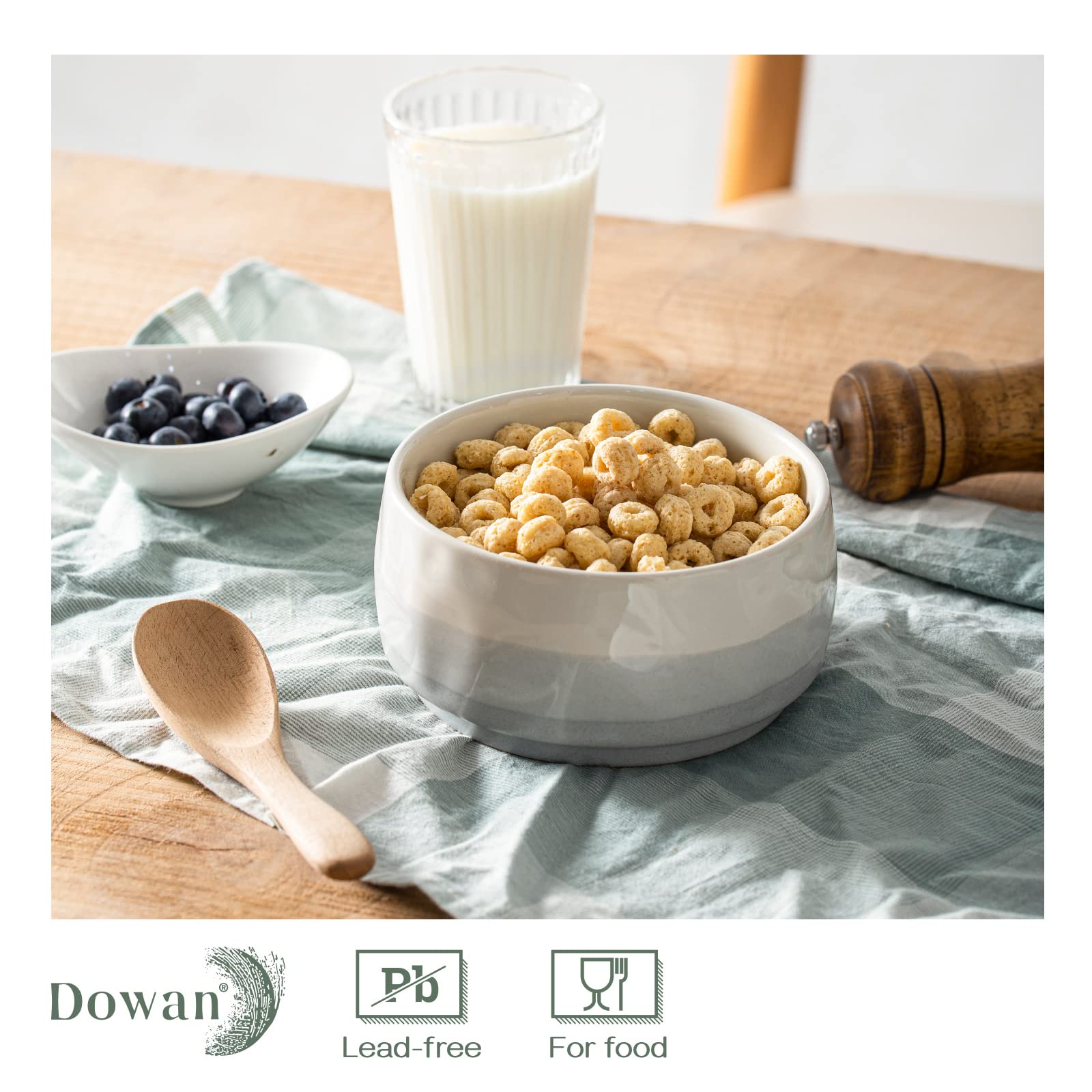 DOWAN Soup Bowls, Ceramic Cereal Bowls, 23 OZ Bowls for Fruit, Salad, Ramen, Ice Cream, Dessert, Side Dishes, Dishwasher & Microwave Safe, Chip Resistant, Set of 4, Light Blue & White