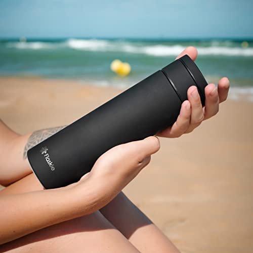 Flaskie Smart Flask (2nd Generation) | 17 Oz | BPA-Free Stainless Steel | Reusable Water Bottle | Replaceable Battery | Double Walled Vacuum Insulated | Keeps Hot for 15 Hrs, Cold for 24 Hrs (Black)