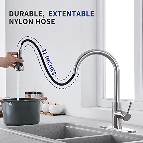 GASIA Kitchen Faucet,Faucet for Kitchen Sink,Kitchen Faucet with Sprayer,Brushed Stainless Steel Sink Faucet