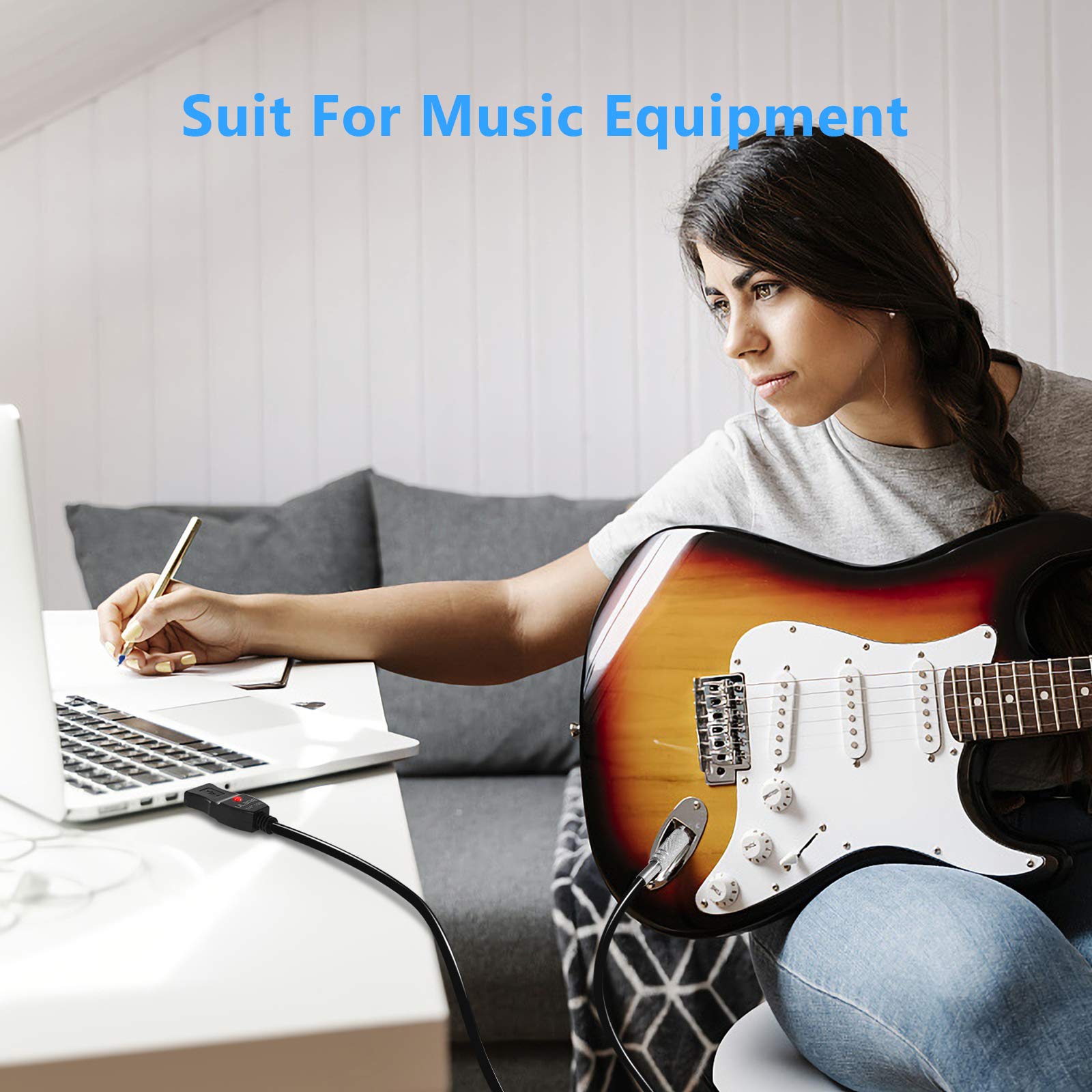 USB Guitar Cable Guitar Cord 10FT USB Male to 1/4 Inch TS Mono Jack Connector Cord Compatible Windows and MacOS Guitar Base to PC USB Connection Cable Adapter for Recording Instrument Singing