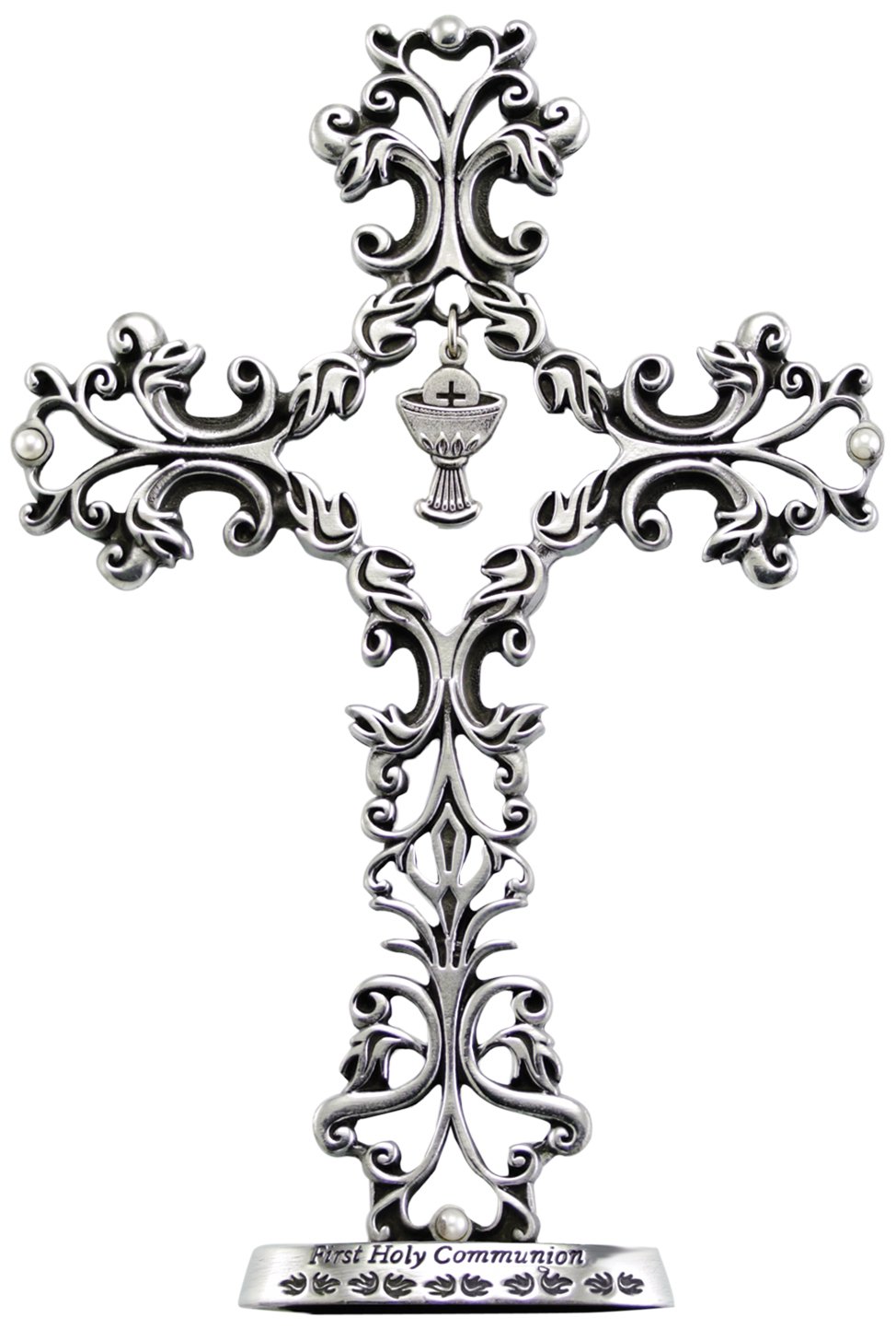 Cathedral Art (Abbey & CA Gift First Holy Communion Filigree Cross with Chalice, One Size, Silver