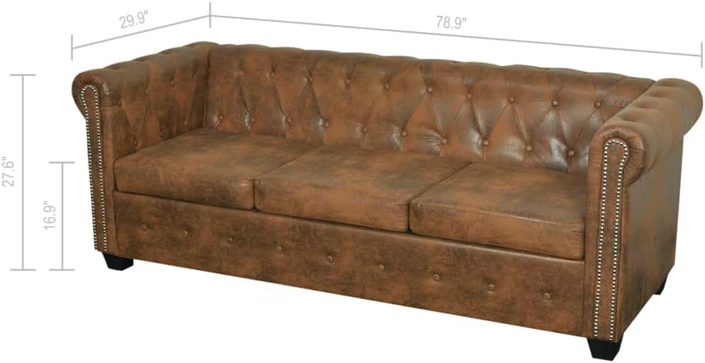 Chesterfield Sofa 3-Seater Brown Faux Leather (98.23lbs)