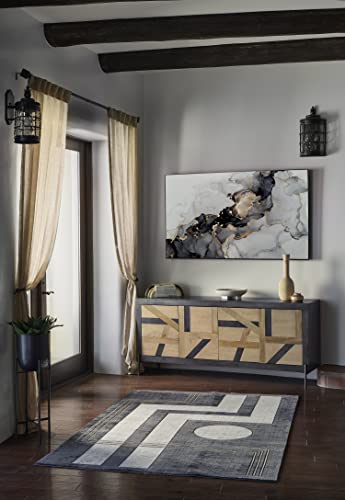 Momeni Edition Geometric Polyester Charcoal Area Rug, 7'9" x 9'10" Sized Rug for Living Room, Bedroom, Dining Room, and Kitchen