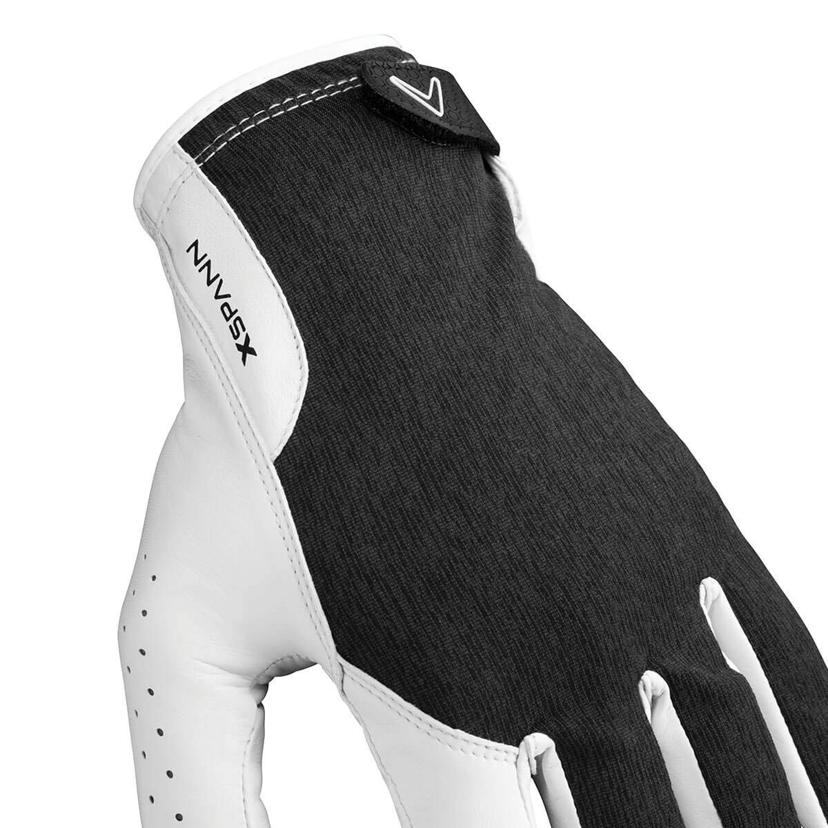 Callaway Golf Men's X-Spann Compression Fit Premium Cabretta Leather Golf Glove, Worn on Left Hand, X-Large, White/Black