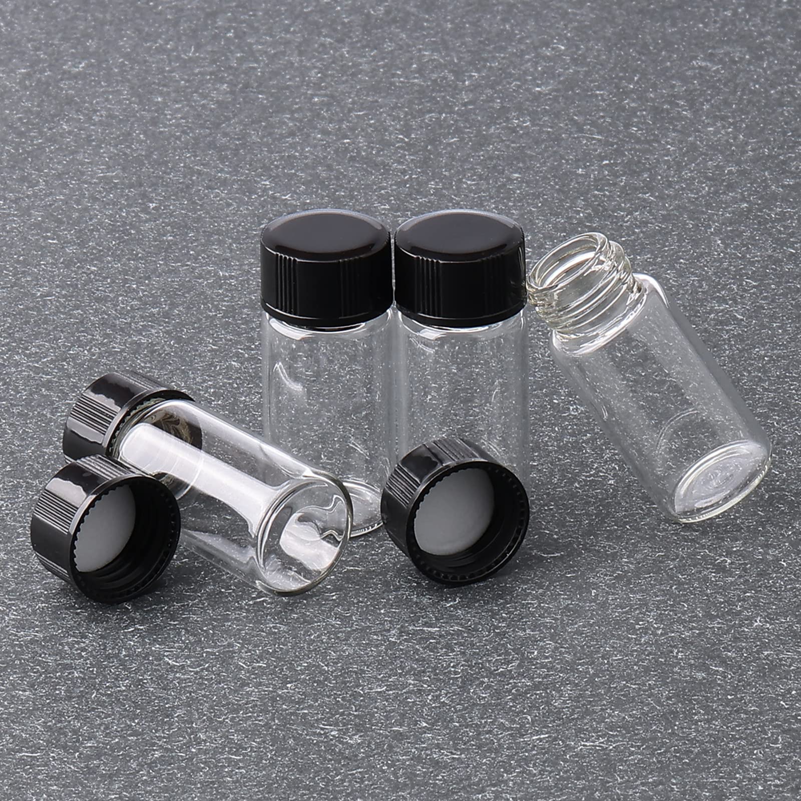 Csfglassbottles 50 pcs 5ml (0.17 Oz) Small Clear Glass Vials Liquid Sampling Sample Vial Leak-Proof Storage Bottles with Black Screw Caps for Oil Chemistry Lab Chemicals