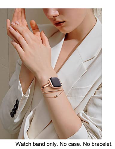 PlusRoc Stainless Steel Band Compatible with Apple Watch Band 38mm 40mm 41mm iWatch SE Series 8 7 6 5 4 3 2 1, Slim Versatile Bangle Bracelet for Women, Copper