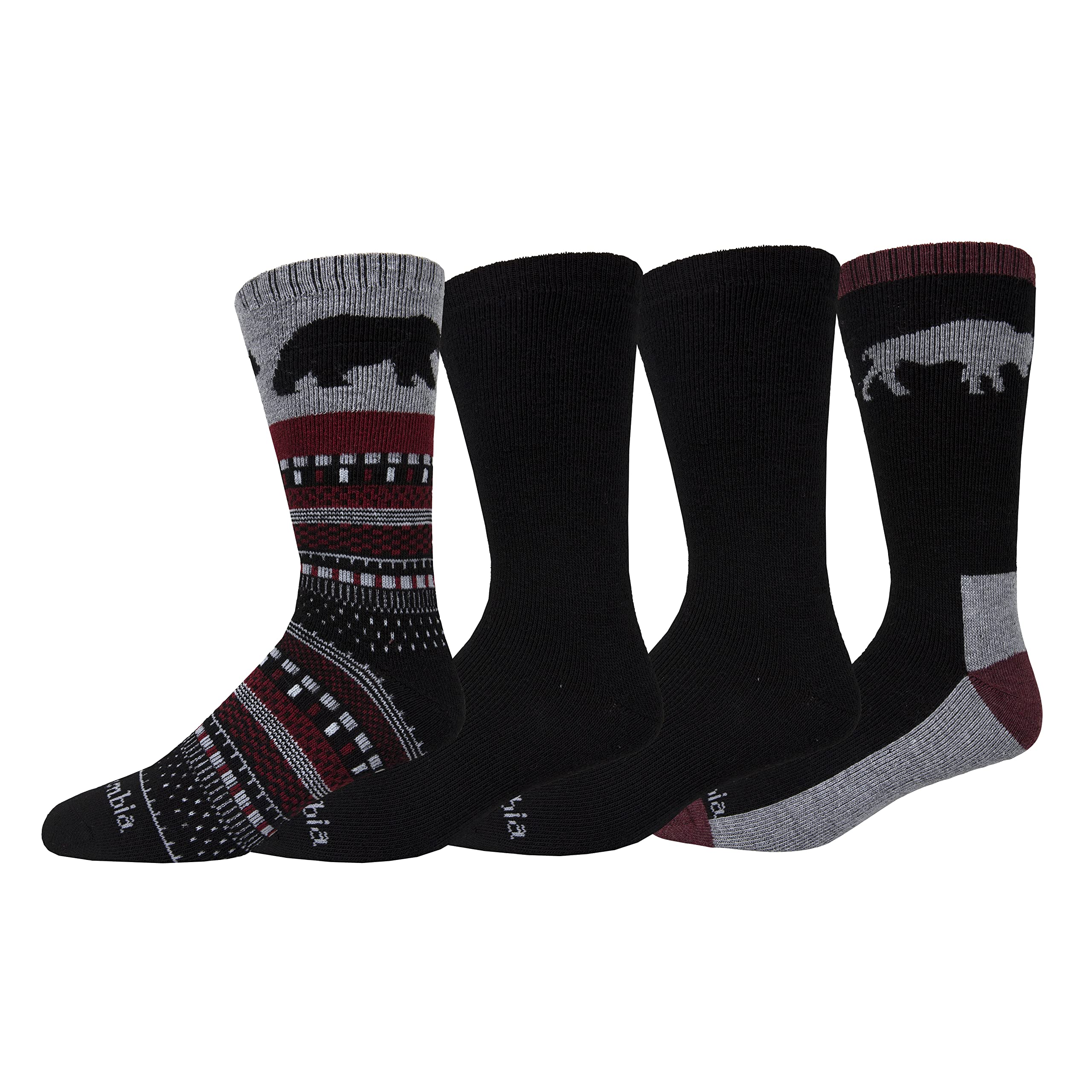 Columbia Men's Aspen Wool Crew Socks 4 Pair, Black/Black/Black/Black, One Size