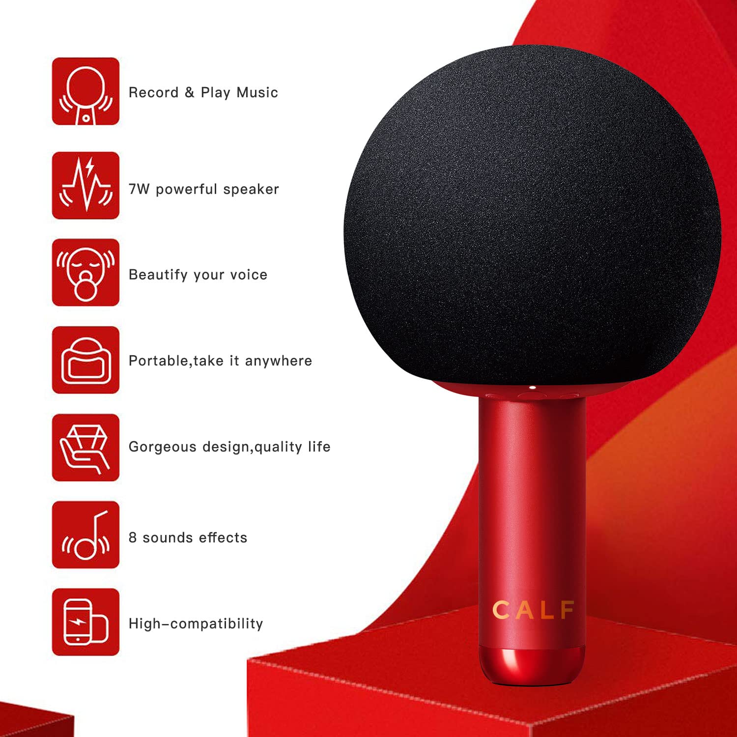 CALF Karaoke Microphone Wireless Bluetooth Changba Speaker Portable Mini Adults Entertainment Handheld Mic Speaker Singing Home KTV Party Indoor Electronic Gifts for Android iPhone Smartphones PC