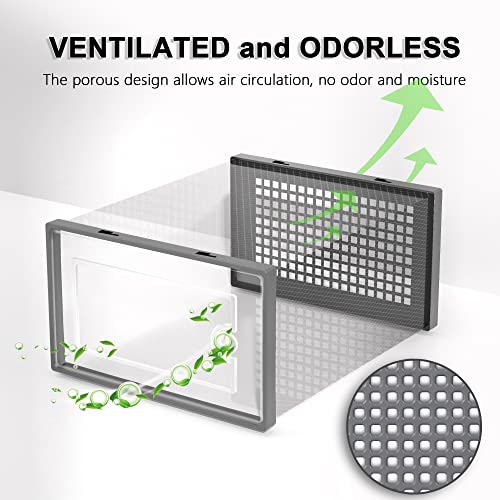 Kuject Shoe Organizer Storage Boxes for Closet 12 Packs Dark Grey, Slot-Lock Design Stackable Clear Plastic Shoe Storage Bins, Shoe Storage Containers for Entryway, Closet Floor, Drop Front