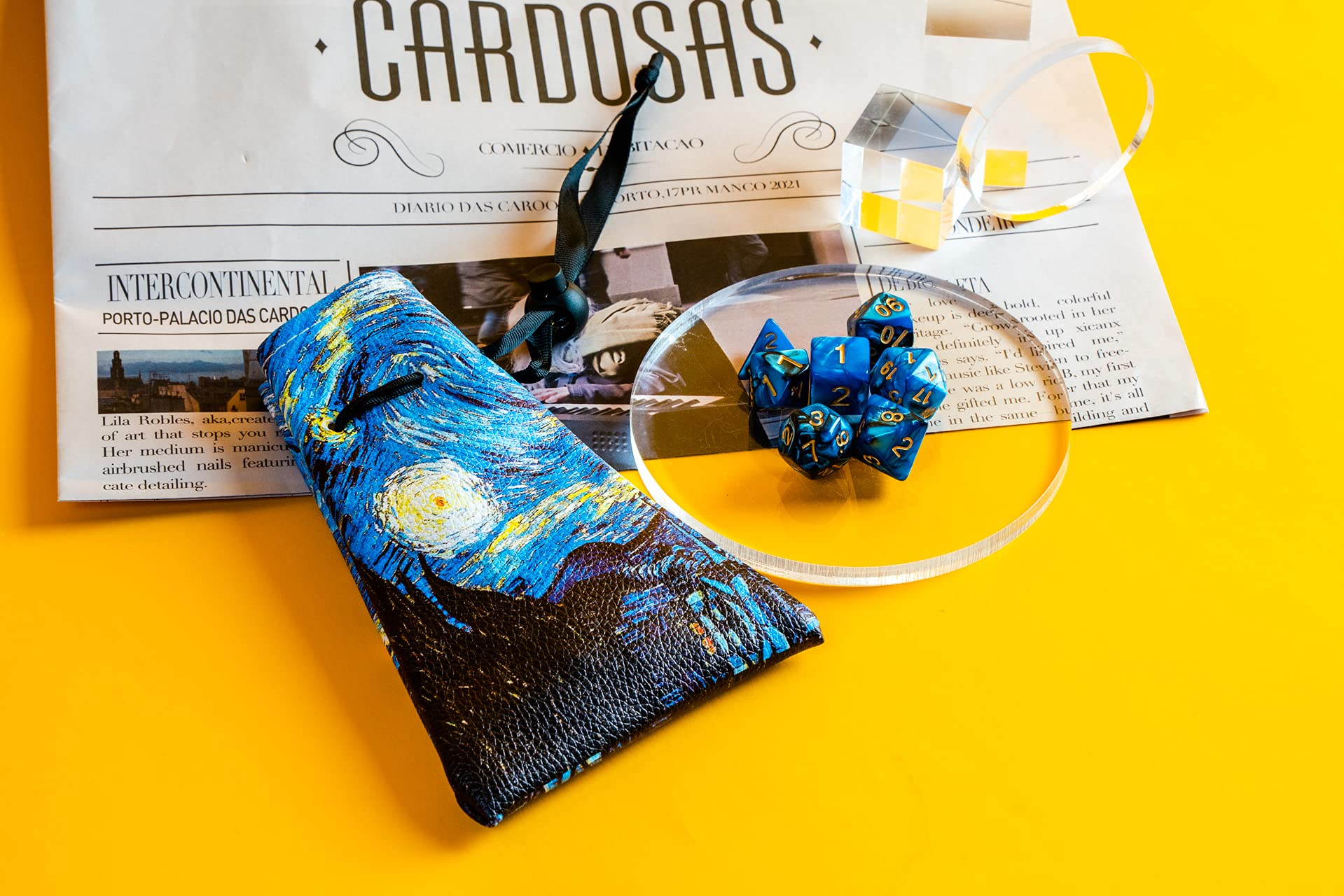 QIELIZI DND Dice Bag Pouch,PU Leather Dragon Dice Pouch Wih 7 Die Set Perfect for Dungeons and Dragons RPG D&D Dices, Coins and Accessories(Starry Sky)