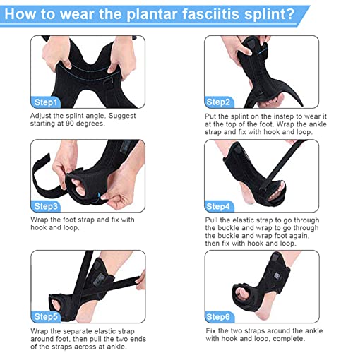 Plantar Fasciitis Support Brace, Night Splint and Compression Socks Kit Orthotics Drop Foot Brace Day and Night with Stretching Straps for Pain Relief