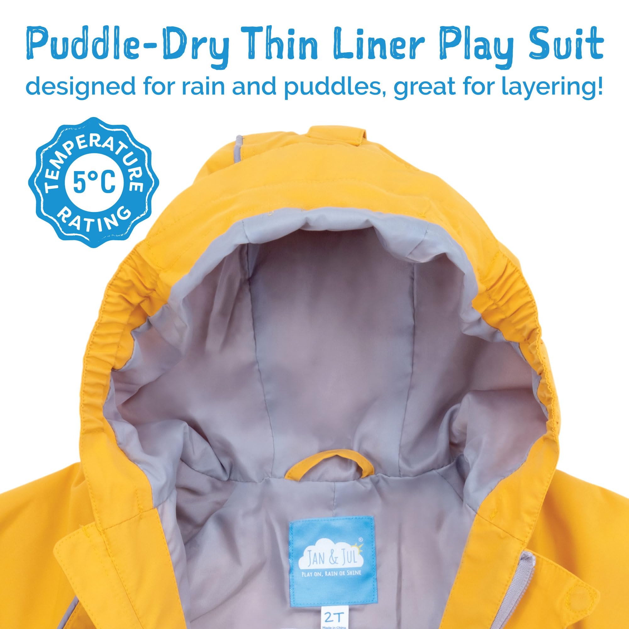 JAN & JUL Toddler Rain Suit for Baby Girls with Waterproof Shell (Puddle-Dry: Watermelon Pink, Size: 2 Years)
