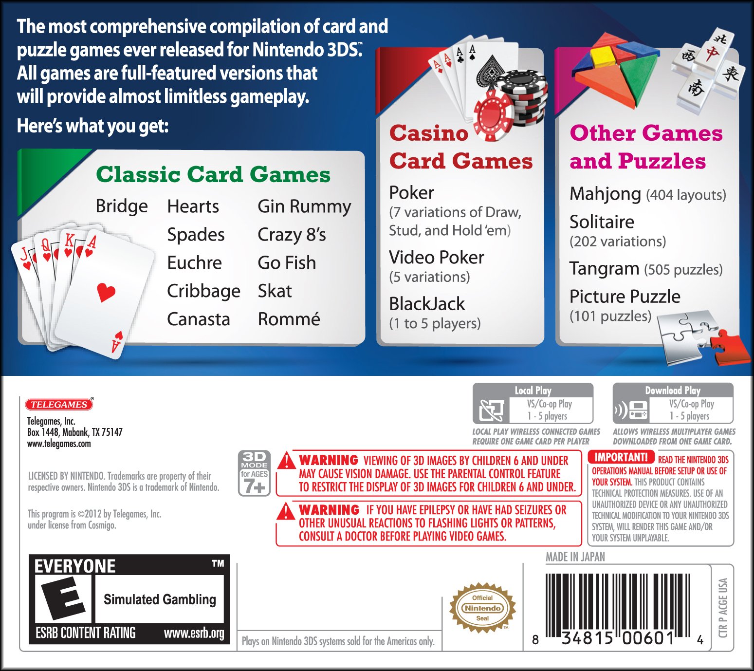 Classic Games Overload: Card & Puzzle Edition - 3DS