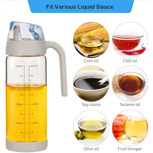 CHEFTOON Oil and Vinegar Dispenser Set,2 Glass Oil Bottles with No Drip Spout,450ml Olive Oil Bottle,Ideal Kitchen Oil Dispenser