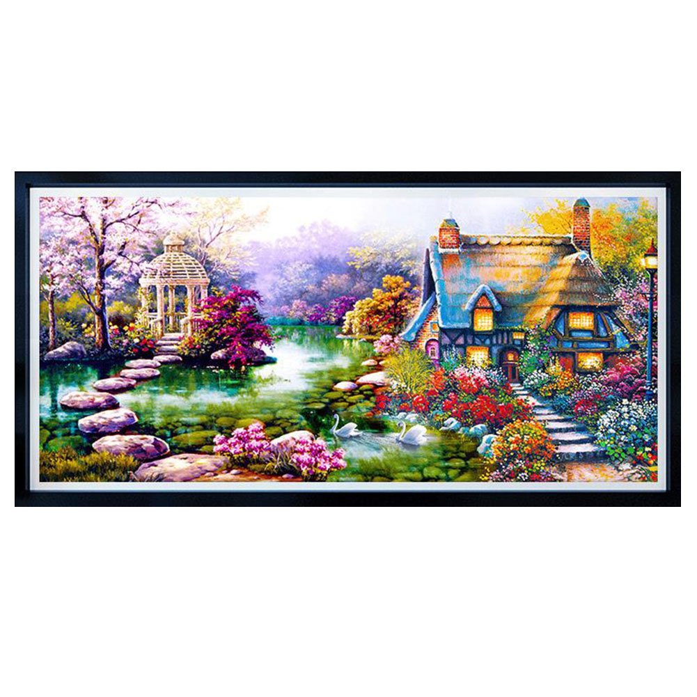 qiguch66 DIY Diamond Painting,DIY 5D Diamond Mosaic Landscapes Garden Lodge Painting Cross Stitch Kit Decor,Arts Craft for Home Wall Decor