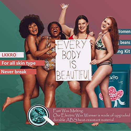 LKKRO Waxing Kit, Wax Warmer Hair Removal for Women, Brazilian Wax Melting Pot, Home Waxing Hair Removal kit with 4 Bags Hard Wax Beans & 10 Applicator Sticks, for Body, Legs, Face, Underarm, Bikini, Brazilian (.Green)