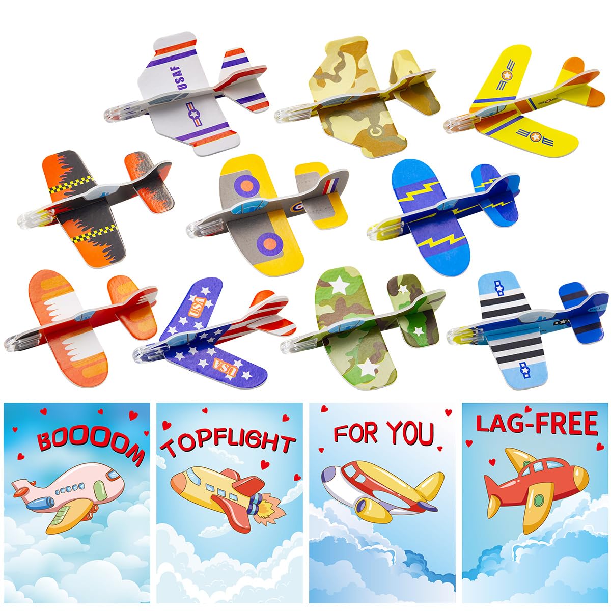 Valentine Gift Cards with Foam Airplanes for Kids Classroom Gift Exchange Valentines Party Favor Toys 28 Pack