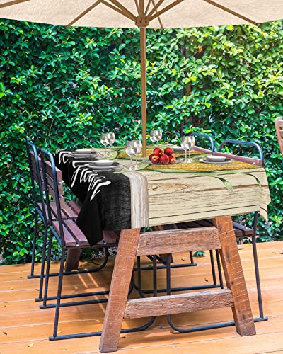 EZON-CH Outdoor Tablecloth with Umbrella Hole Zipper 60"x84", Farm Corn Rustic Wood Grain Rectangle Waterproof Table Cloth Table Covers for Dining, Garden, Courtyard, Patio, Camping, Picnic