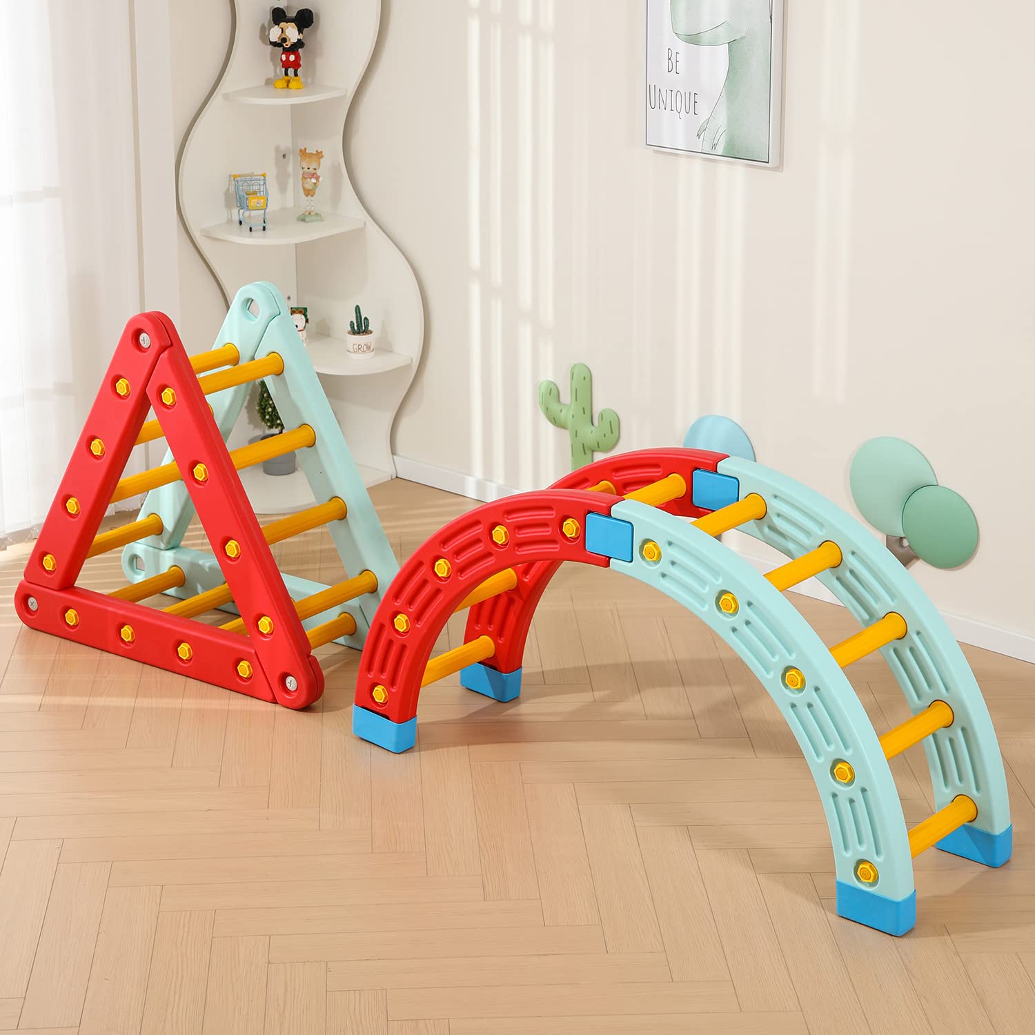 Climbing Toys For Toddlers 1-3 Plastic Climbing Triangle Ladder Indoor Kids Play Gym Activity Climbing Structure Suitable for Exercise Toddler Core Strength Triangle + Semicircle (Blue+Red)