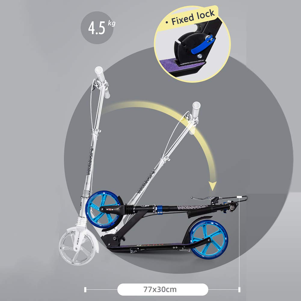 Chunlan Folding with Shock Absorber Children's Scooter 20cm Wheels Boy Commute Student Flashing Wheels City Scooters Double Brake Non-Electric(Color:White)