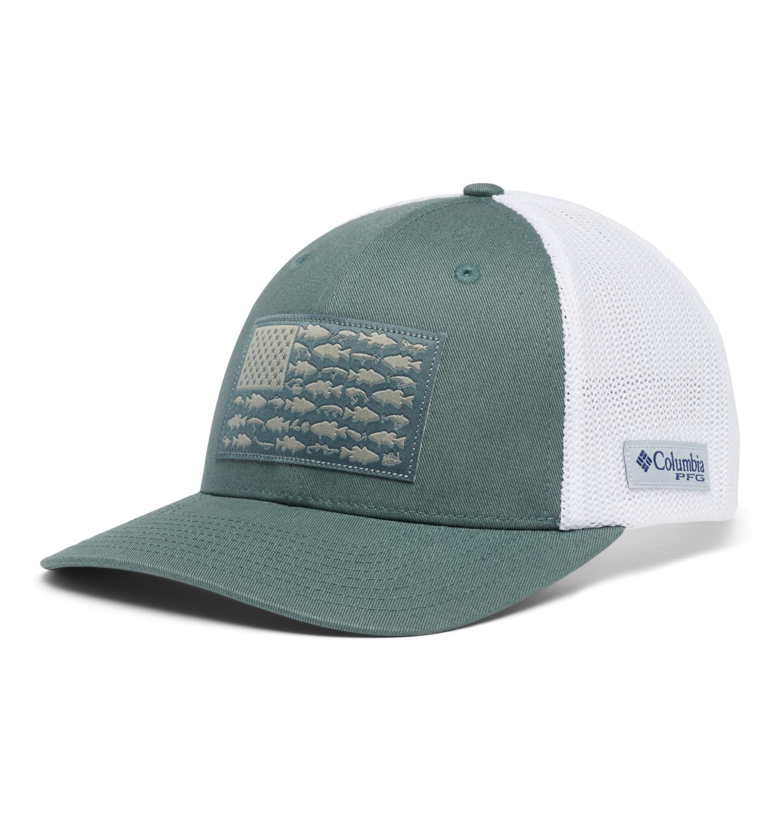 Columbia Unisex PFG Fish Flag Mesh Ball Cap - Low, Metal/Bass Flag, Small/Medium