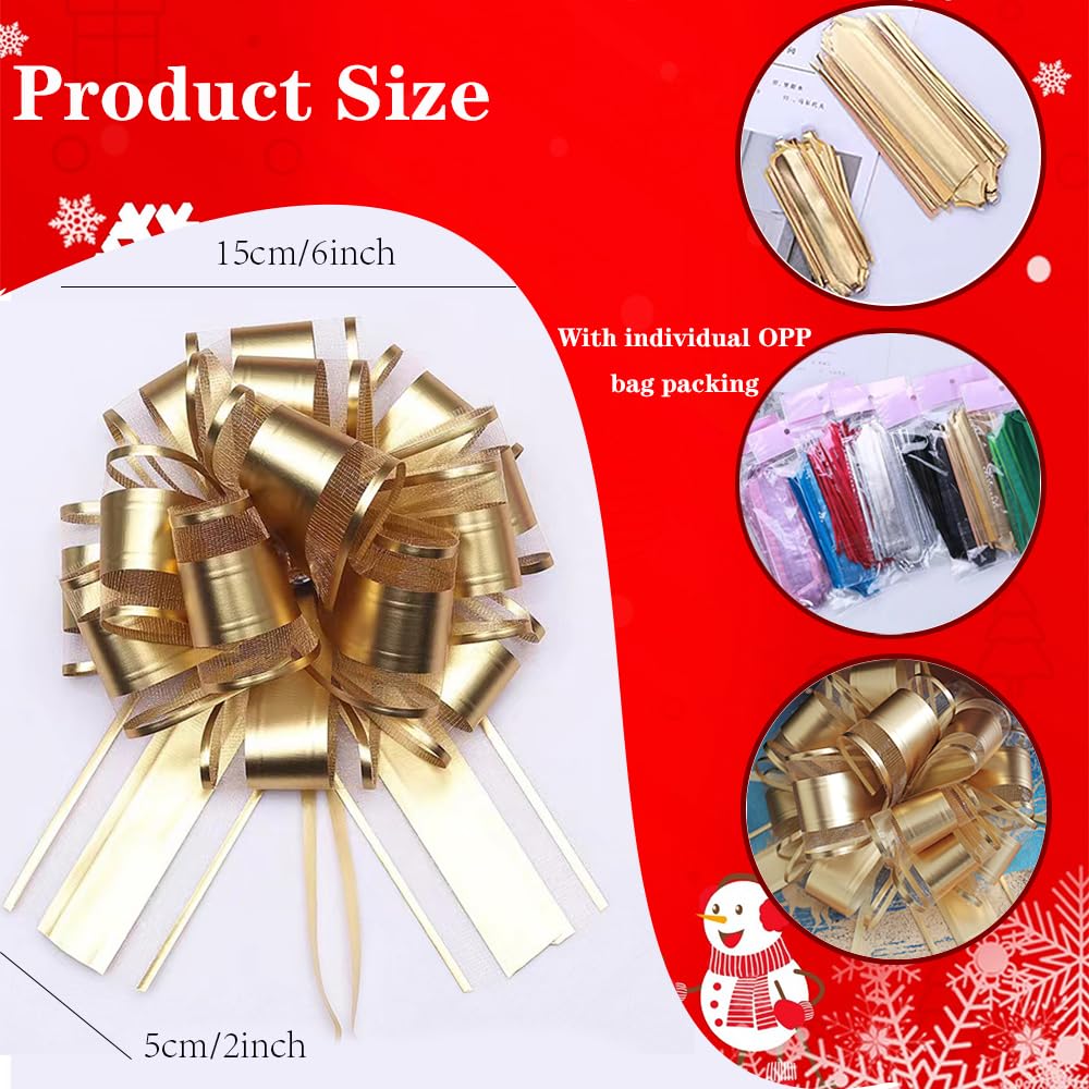HQJAXJ 6 PCS Pull Bow,Gold Gift Bows for Presents 6 inch Pull Bow for Gifts Wrapping Party Gift Boxes Bow Basket Packaging Bows for Valentine's Day Presents Flower Decorations (gold)