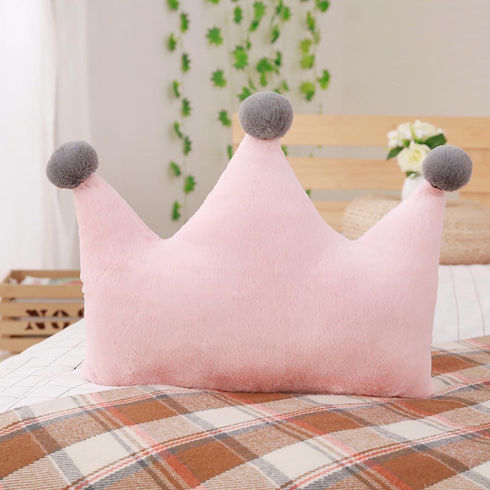 Golden ear of Wheat Cozy Plush Pillow - Star, Moon, Crown, Heart and Triangle Shapes Available in Multiple Shapes. (Crown, Pink)