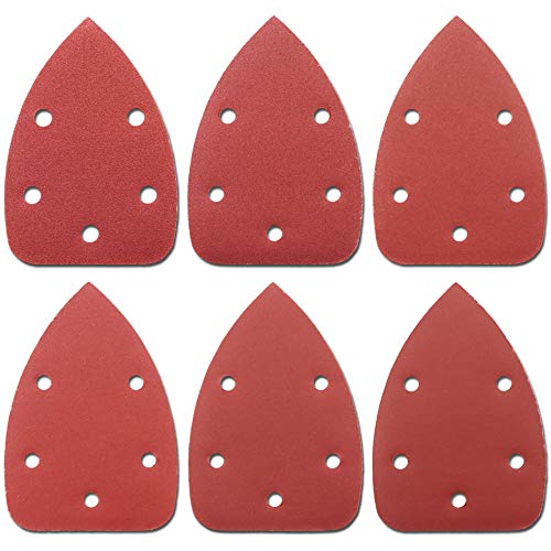 Detail Sander Paper, 120-600 Grits, Hook and Loop Backing, 5 Holes, for Sanding and Polishing, 60 Sheets