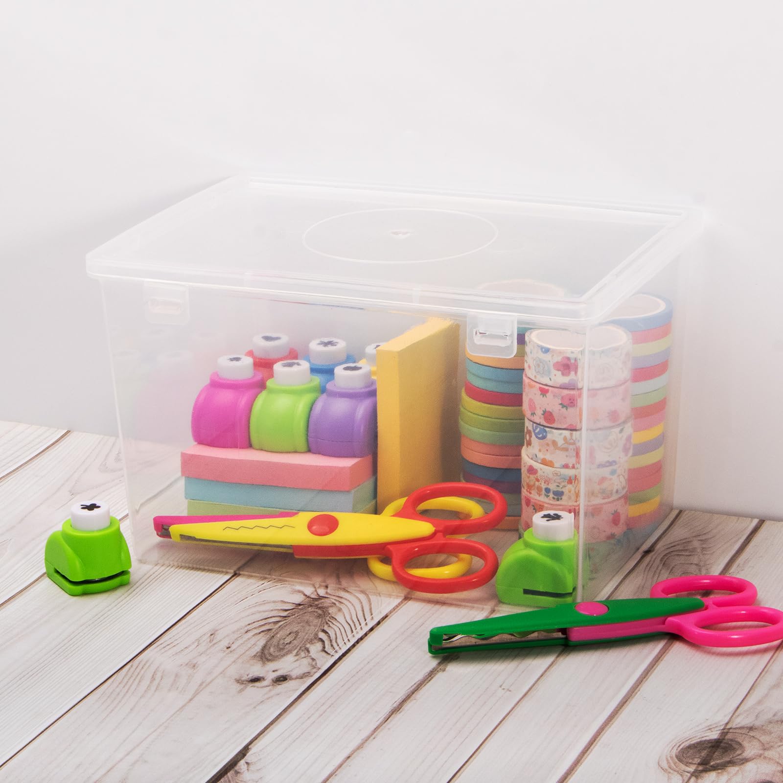 Ganydet Clear Storage Box with Lid,Plastic Bins Craft Organizers and Storage,Small Container Stackable Case Box for Cosmetic Mica Powder Bottle Nail Polish Sewing Tool 4 pack 7.4'' x 4.72'' x 5.03''