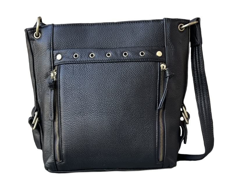 CCWBAGS Genuine Leather Satchel/Cross Body Concealed Carry Purse, Black