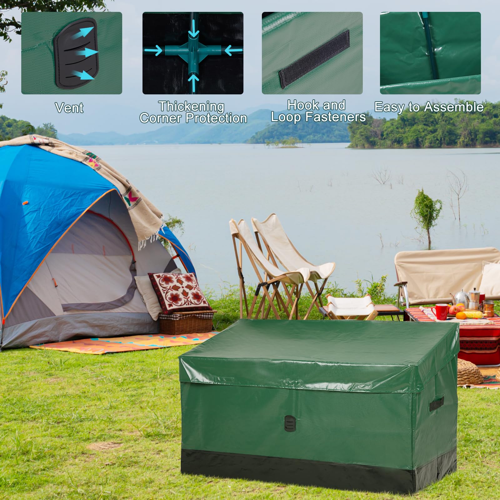 Fiveshow 130 Gallon Waterproof Deck Box, Portable Outdoor PVC Storage Box for All Weather, Perfect for Camping Boat Garden Poolside Yard, Green