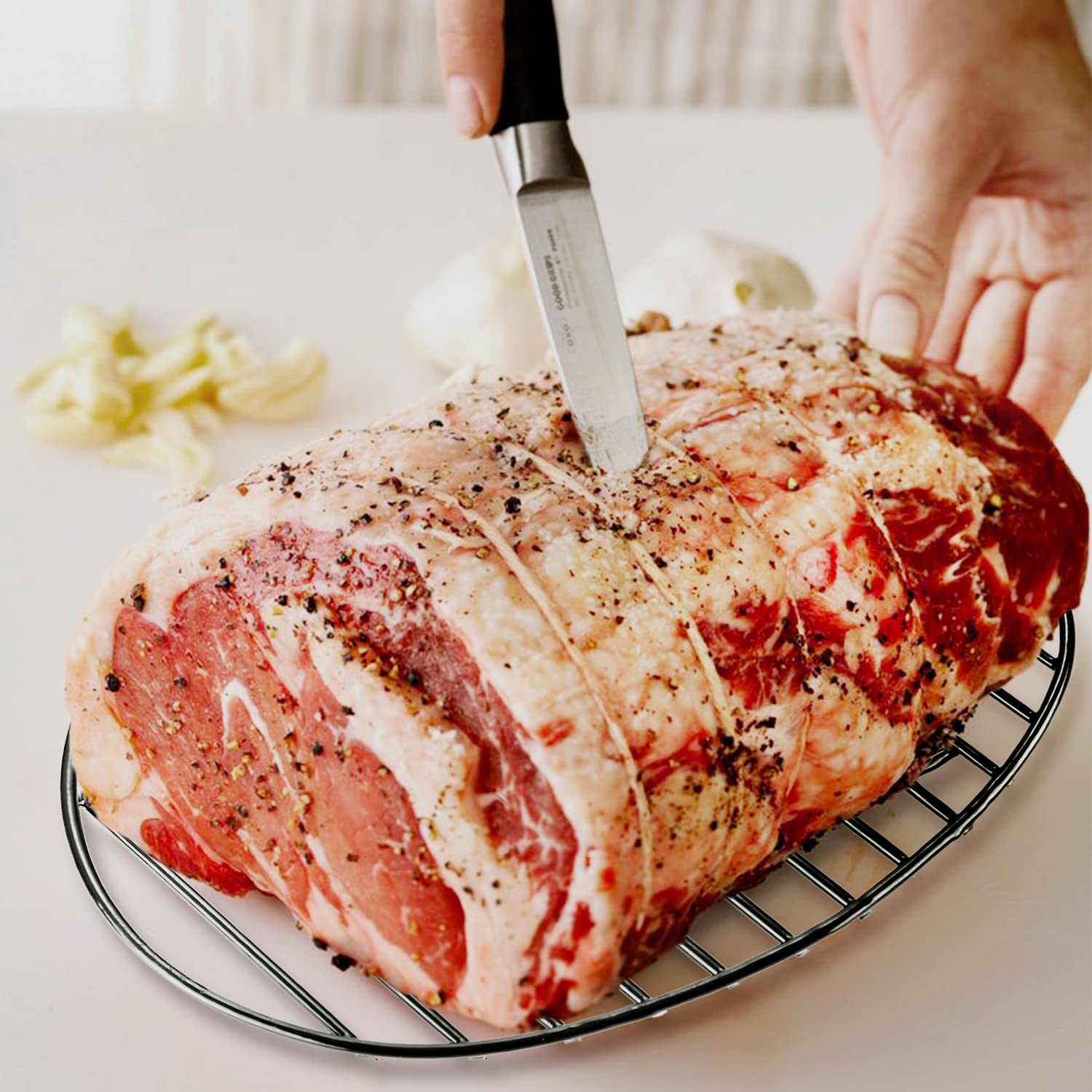 DIMESHY Roasting Rack, Black with Integrated Feet, Enamel Finished, Nonstick, fit for 13 inches oval roasting pan, safety, dishwasher, Great for Basting, Cooking, Drying, Cooling rack.(10βx 6.5β)
