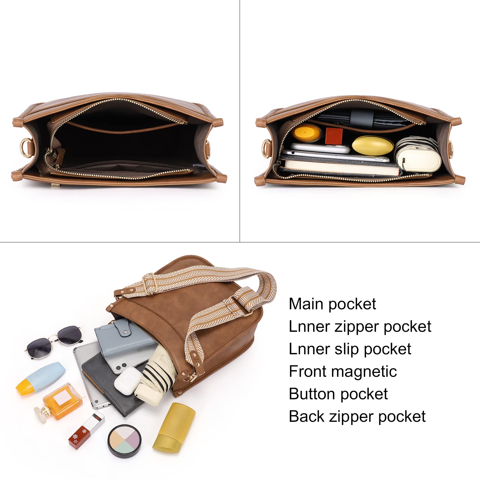 CLUCI Crossbody Bag Purses for Women 2Pcs Leather Hobo Handbag Wallet Set With 2Adjustable Guitar Strap Shoulder Handbag