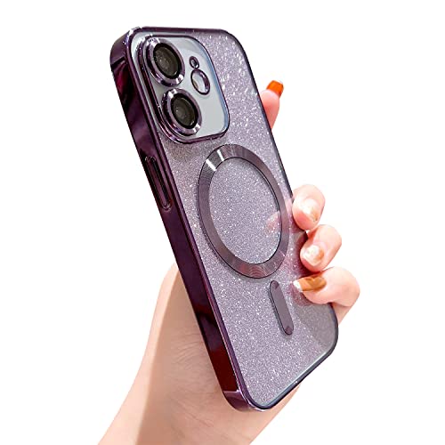 Fycyko Compatible with iPhone 12 Case Magsafe Glitter,Bling Luxury Cute Flexible Magnetic Phone Case Camera Protection Shockproof for Women Girl Men Design for iPhone 12 6.1 inch-Purple