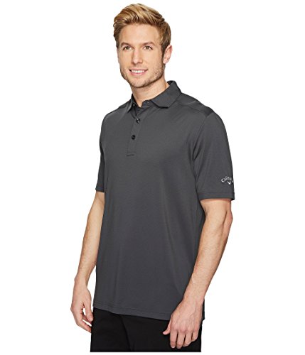 Callaway Men's Micro Hex Golf Performance Polo Shirt with Sun Protection, Solid Stretch Fabric, Asphalt, X-Large