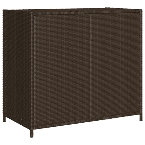 loibinfen Wicker Outdoor Storage Cabinet with Two Doors, Freestanding Outdoor Patio Storage Unit, Rattan Deck Box, Brown 32.7"x17.7"x29.9" Poly Rattan, -83