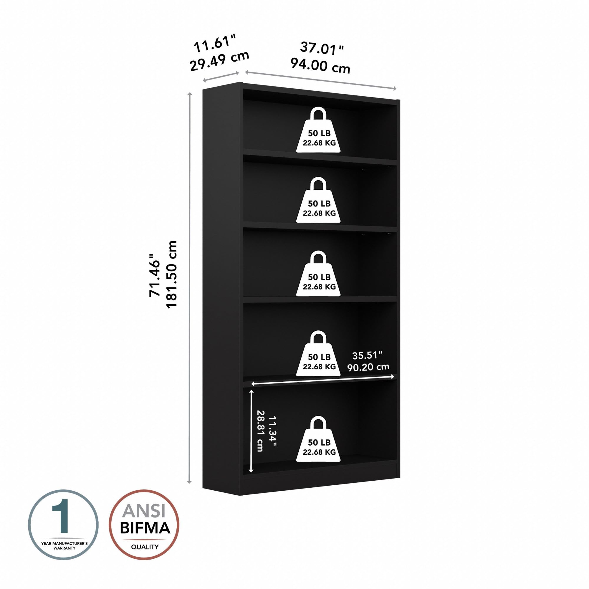 Bush Furniture Universal 5 Shelf Bookcase in Royal Oak (WL12446-03)