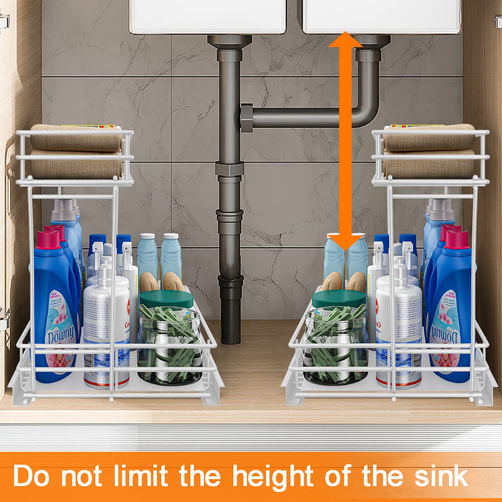 CD HOME Pull Out Cabinet Organizer, Under Sink Slide Out Storage Shelf with 2 Tier Sliding Wire Drawer,Least 13 Inch Cabinet Opening (White)