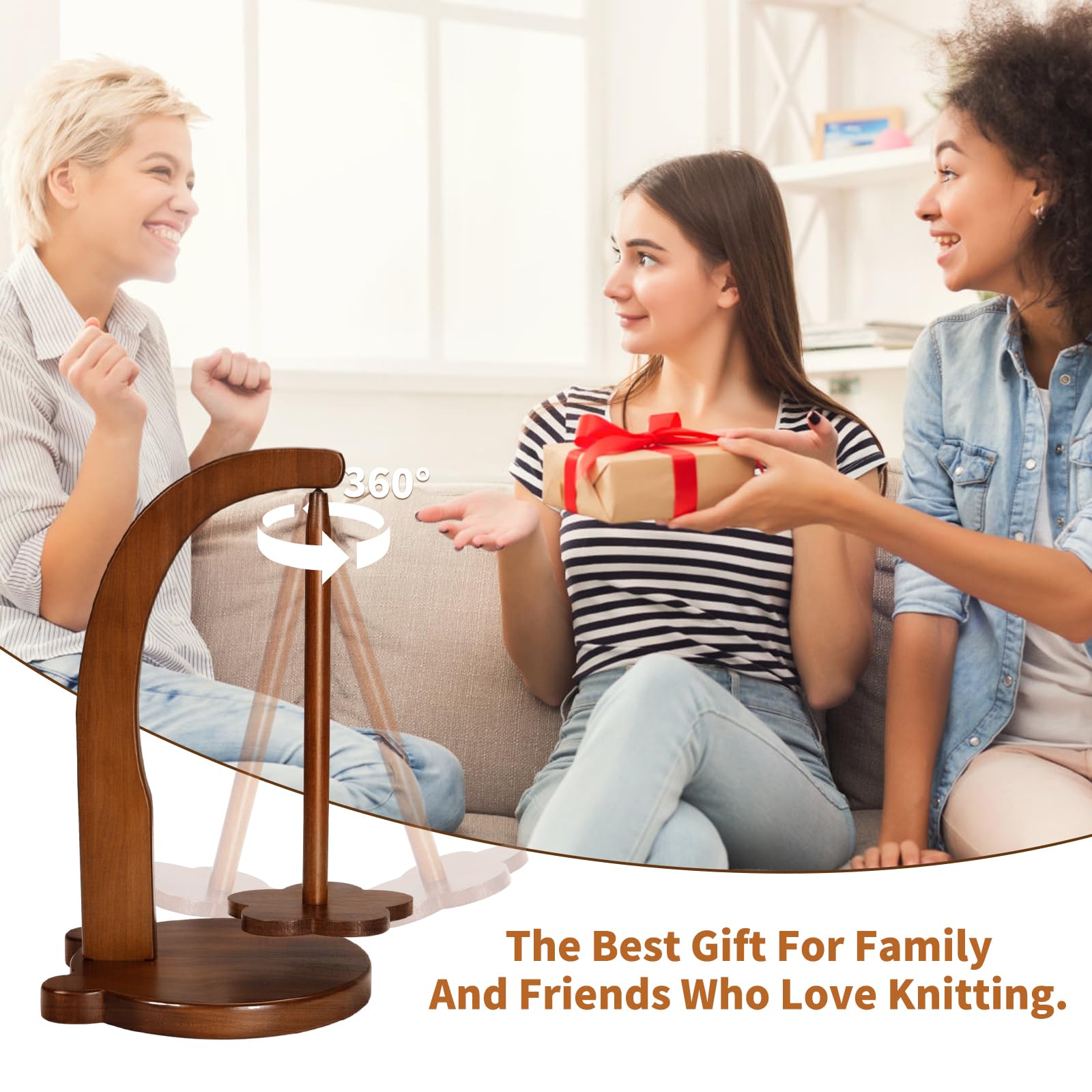 HanaWood Yarn Holder for Knitting and Crocheting,Crochet Gift for Knitting Lovers,Wooden Yarn Spinner for Crocheting,yarn ball holder for knitting