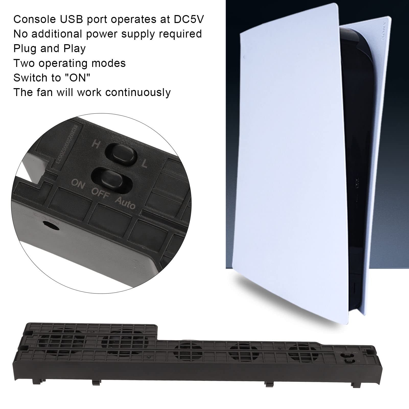 Cooling Fan for PS4 PRO, USB External Cooler 5 Fan Turbo Temperature Control, Temperature Control Cooling Fans for PS4 Pro Gaming Console