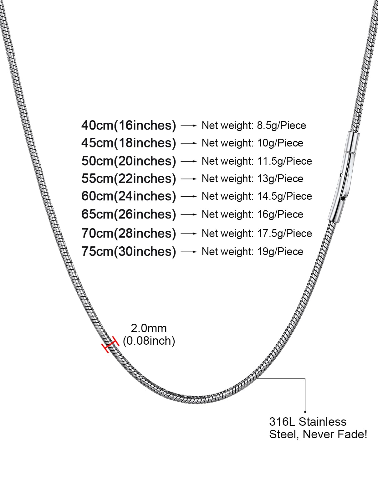 Classy Snake Chain Jewelry Women DIY Slim Chain Necklace 22 Inch 2MM Shiny Charms