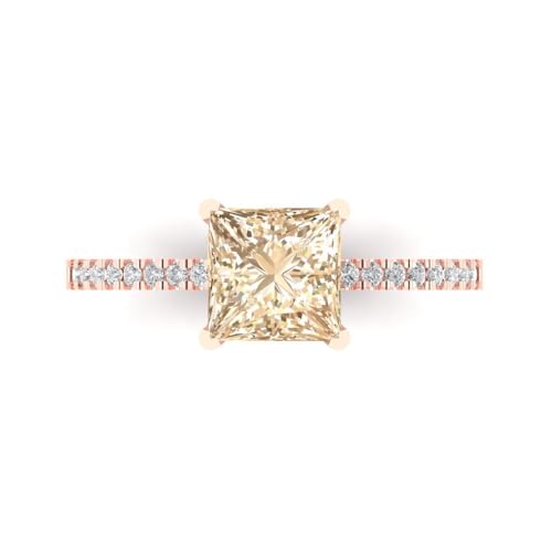 Clara Pucci 1.66 ct Princess Cut Solitaire Genuine Natural Brown Morganite Engagement Promise Anniversary Bridal Ring 18K Rose Gold 7.5