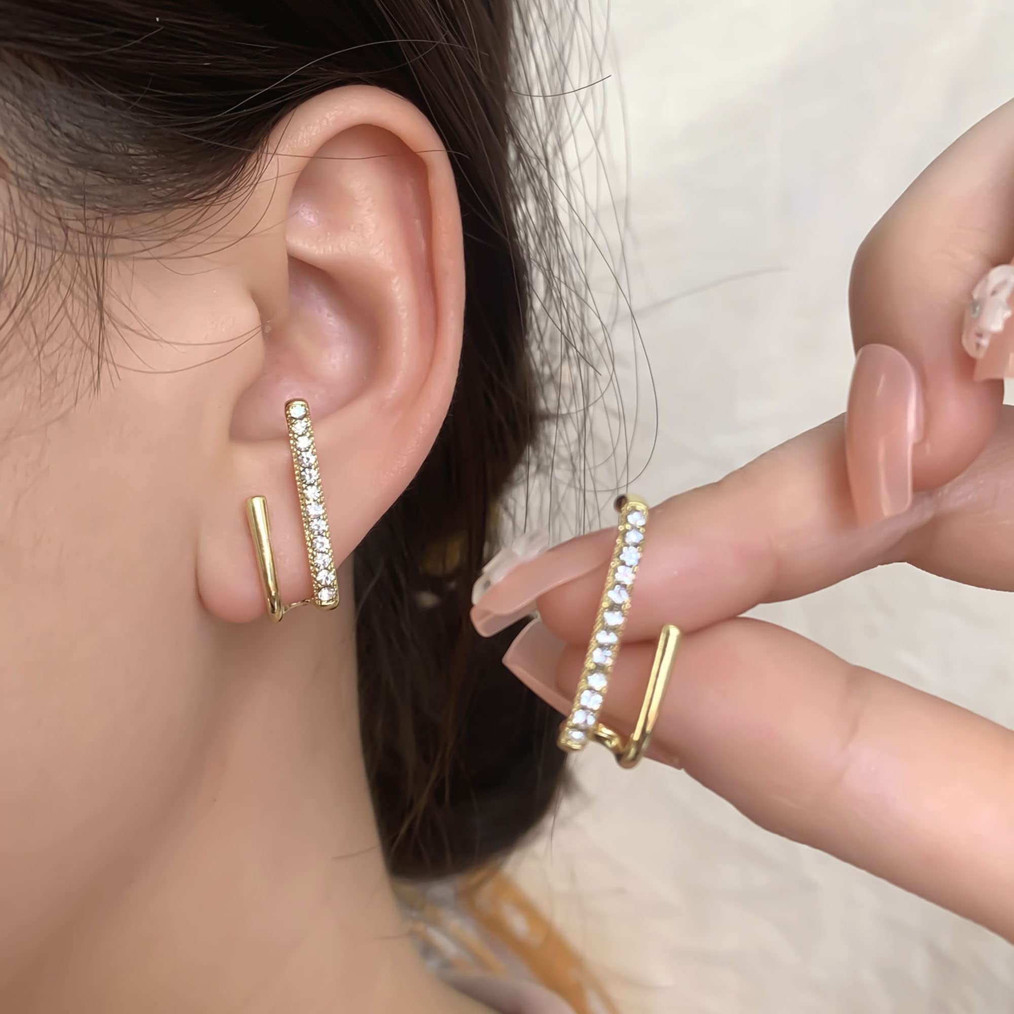 Claw Earrings Cuff for Women Zircon Stud Ear Cuffs Hoop Earrings for Girls That Look Like Multiple Piercings Multi Hoop Tiny Ear Wrap Cuff Piercing Studs Earrings for Women (Gold & Silver)