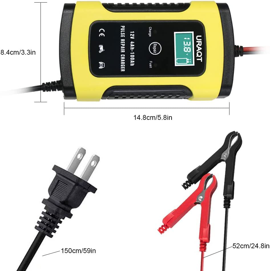 Car Battery Charger, 12V 6 Amp Intelligent Fully Automatic Battery Charger/Maintainer, with LCD Screen Display, Impulse Repair, 3 Stage Charging, Summer and Winter Mode- US Plug