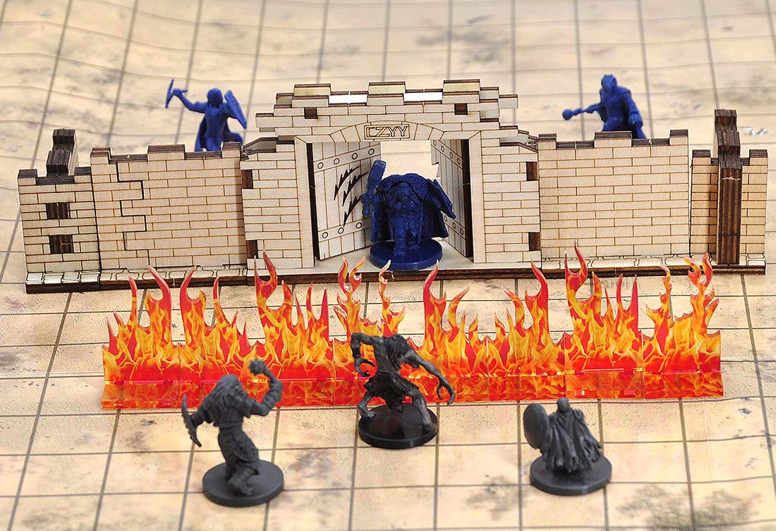 Wall of Fire Miniature (Set of 8) Spell Effects Flame Terrain for D&D, Dungeons and Dragons, Pathfinder and Other Tabletop RPG