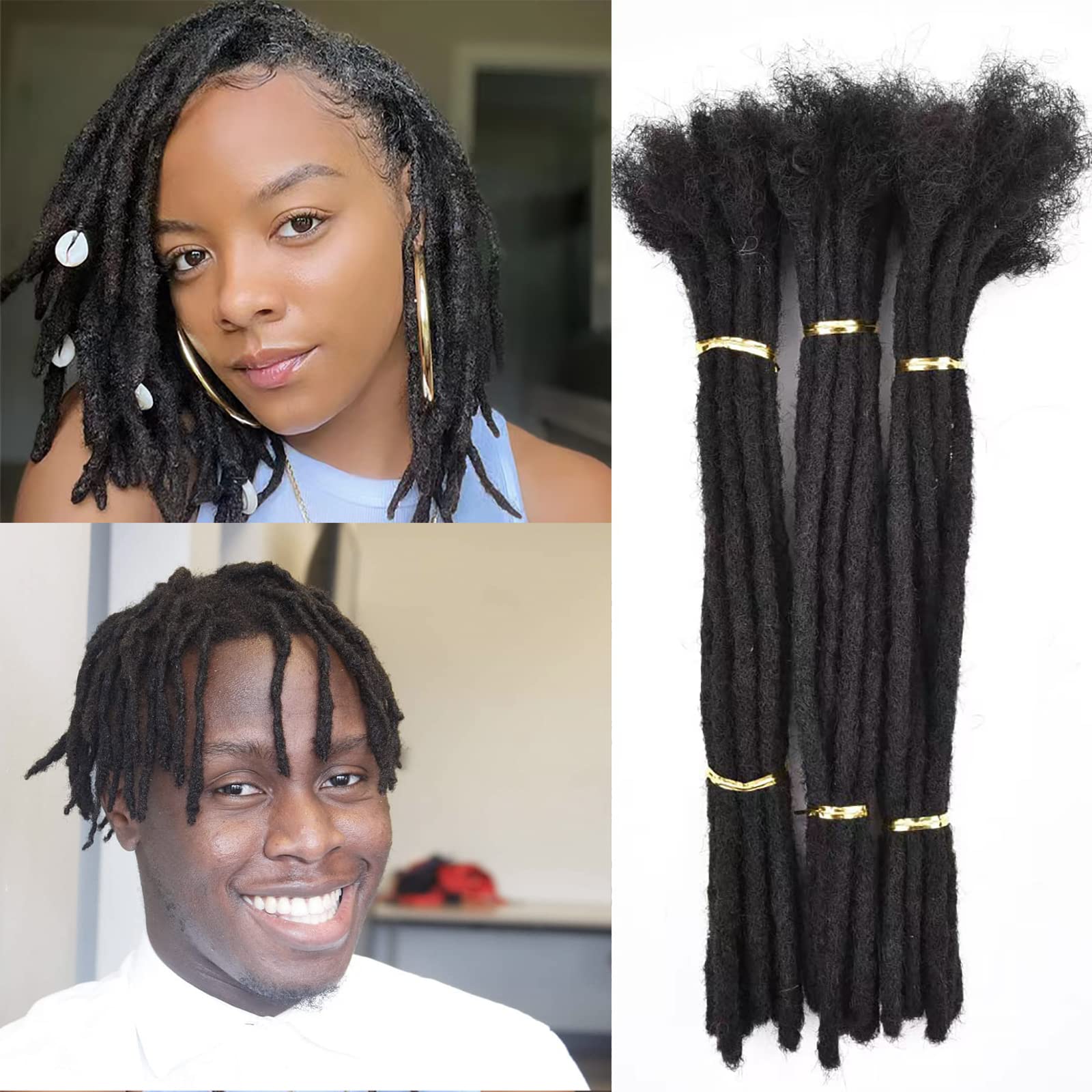 Dula 6-24 Inch Dreadlock Extensions Loc Extensions Human Hair for Men/Women 10 Strands 100% Real Human Hair Permanent Dreadlock Extensions (10 Locs-8 Inch, 0.6cm-1B Natural Black)